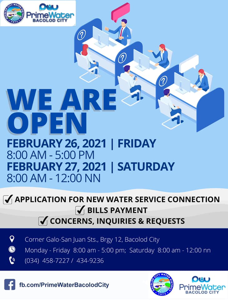 Baciwa Primewater Bacolod City Advisory We Are Open Baciwa