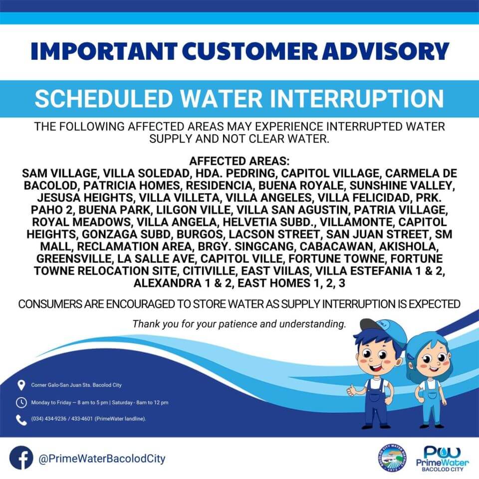 Baciwa Primewater Bacolod City Emergency Water Interruption November