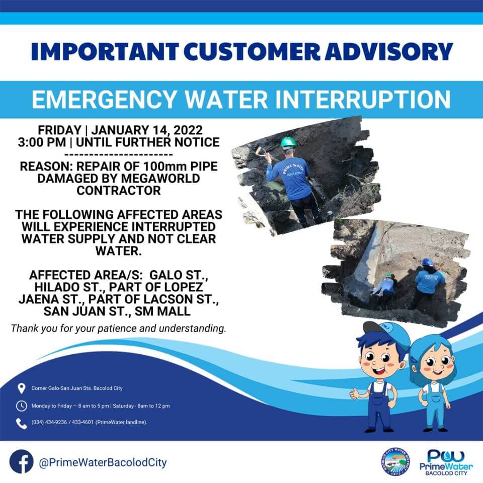 Baciwa Primewater Bacolod City Advisory Emergency Water Interruption